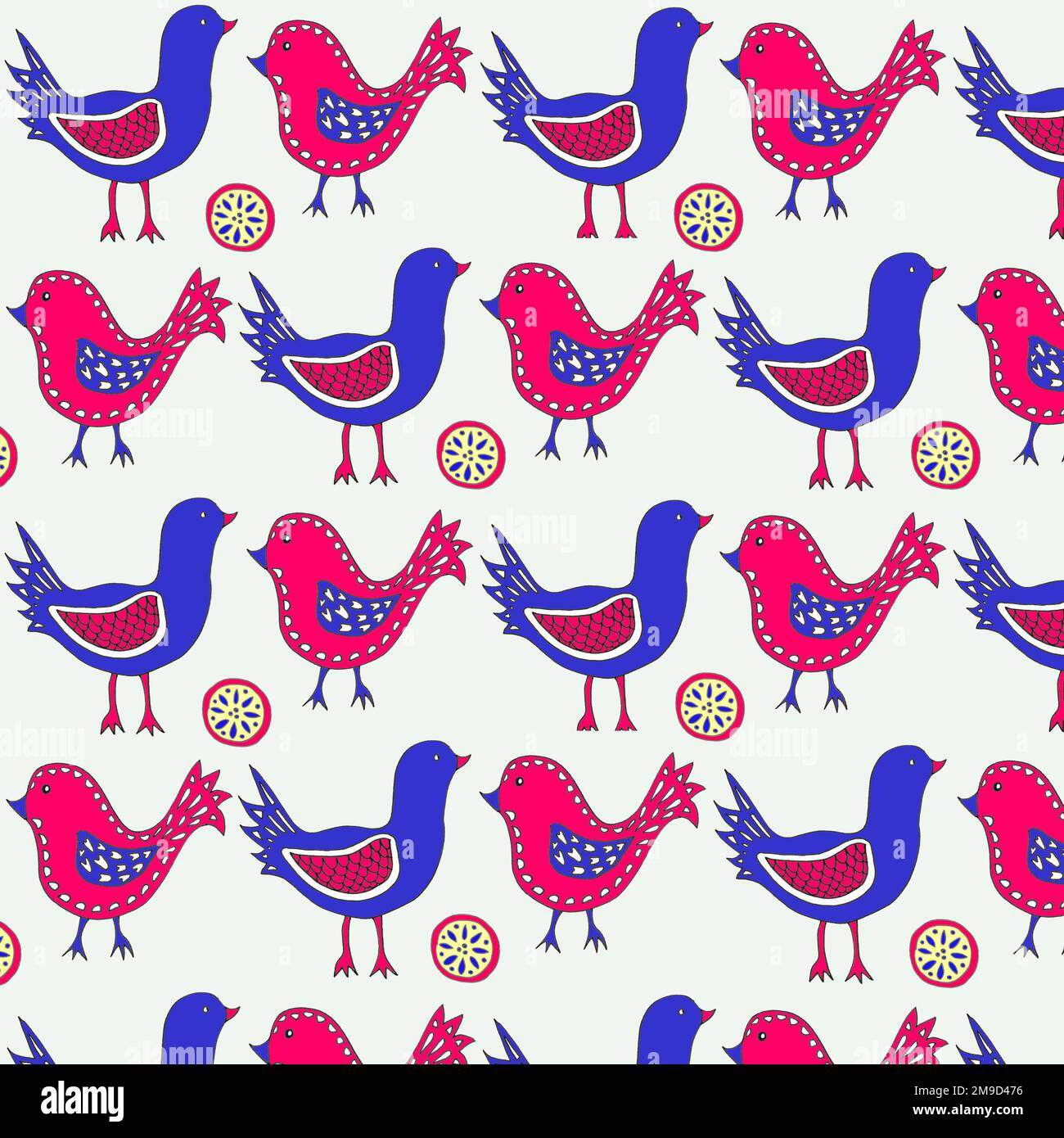 Blue and red birds repeating pattern Stock Photo - Alamy