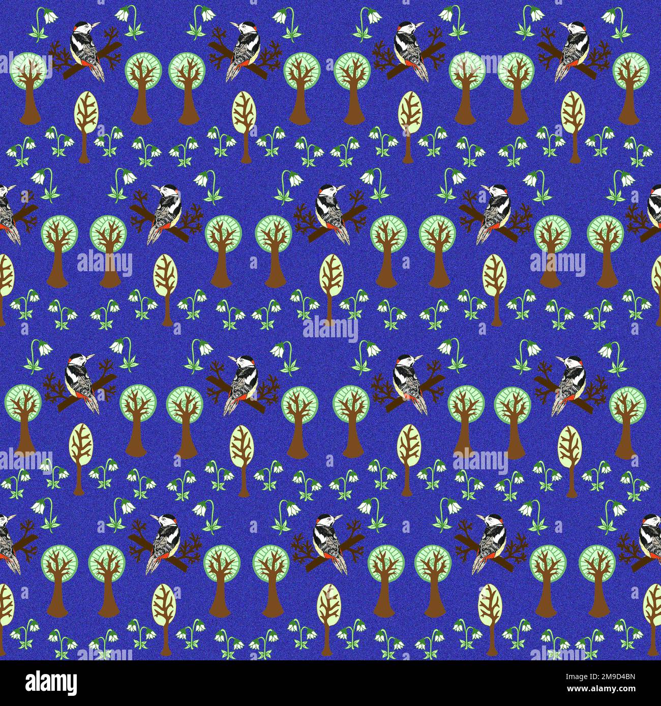 Woodpeckers in forest repeating pattern Stock Photo - Alamy