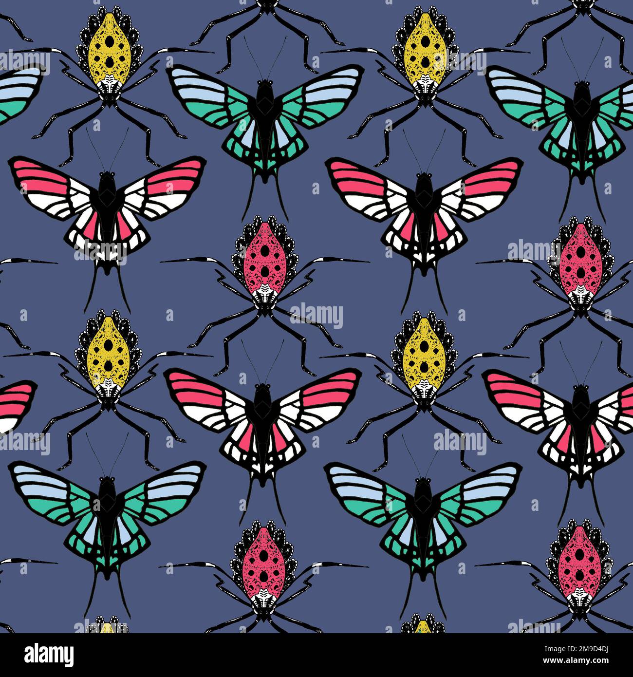 Butterflies and bugs repeating pattern design Stock Photo - Alamy
