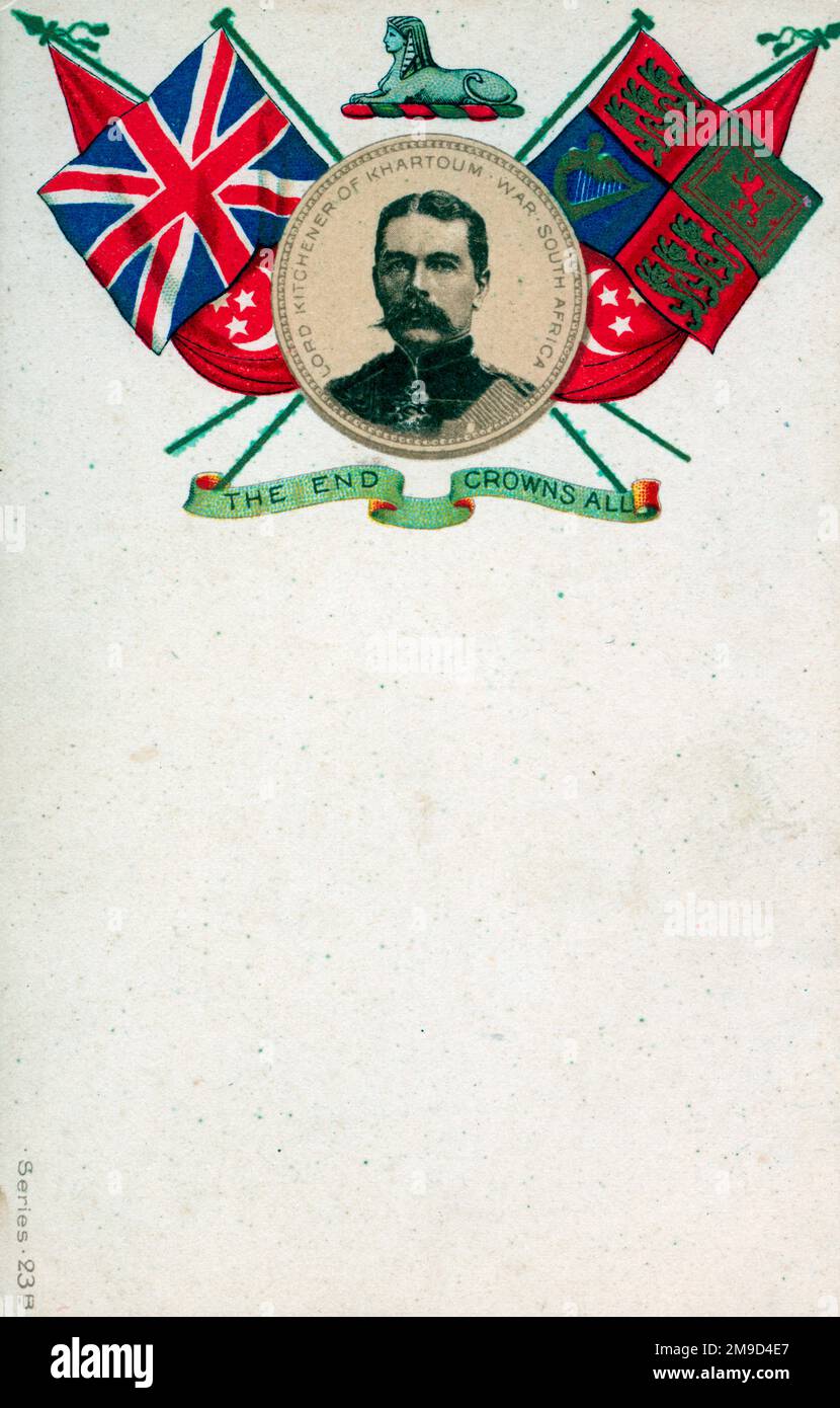 Sepia head of Kitchener surrounded by the coloured flags of the ...