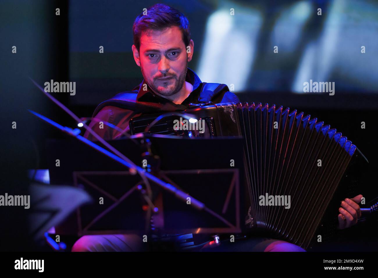 Jorge Arribas from the group Feten Feten performs on stage at Inverfest ...