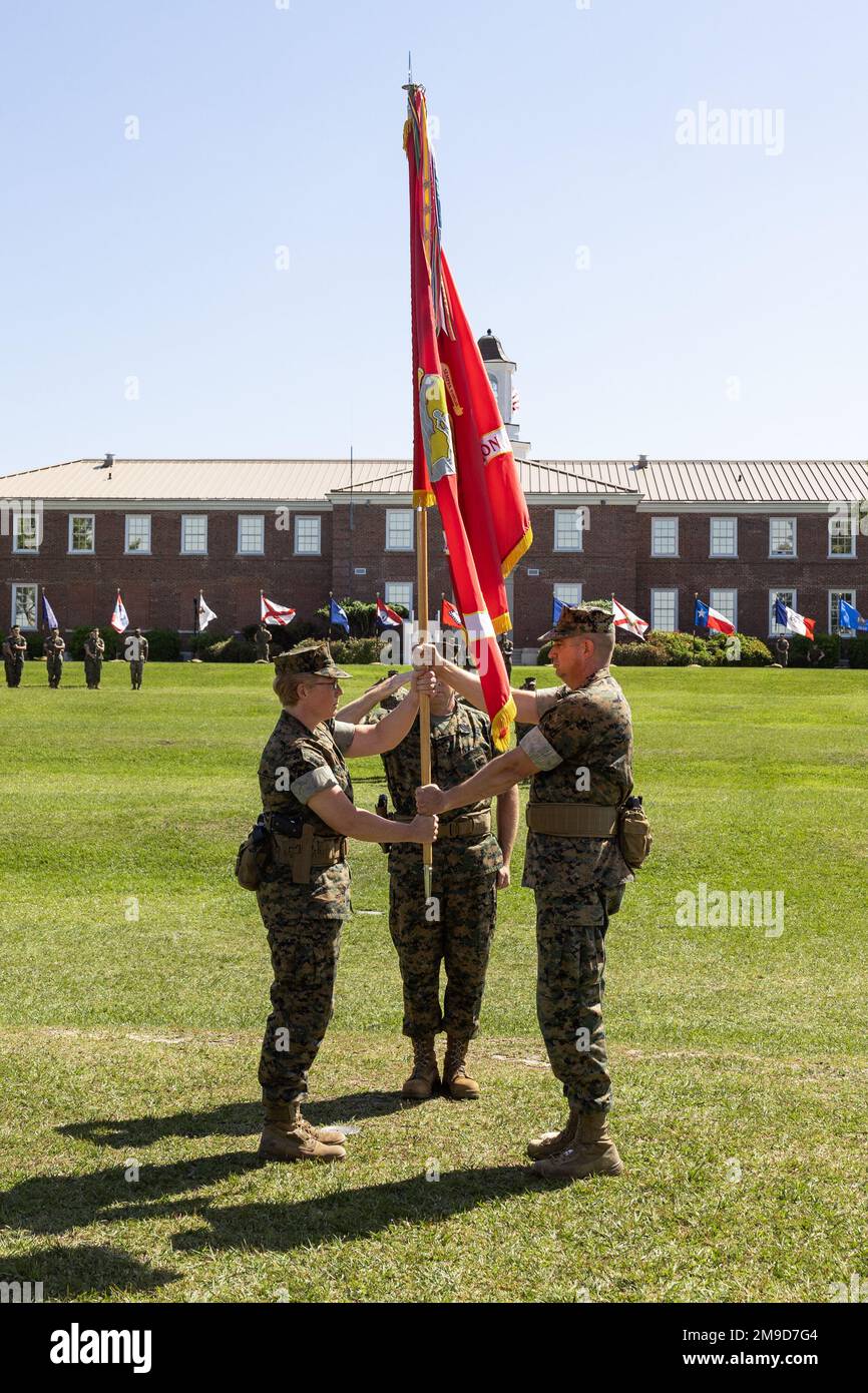 U.S. Marine Corps Col. Karin R. Fitzgerald, incoming commanding officer ...