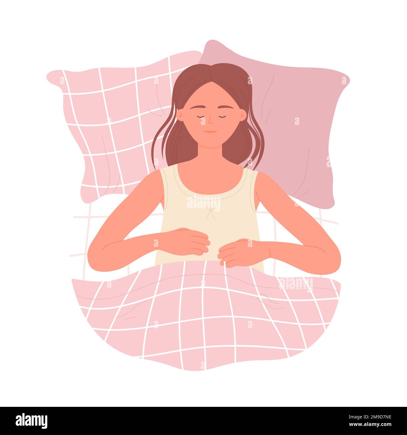 Sleeping girl in bedroom. Lady lying in blanket, bed dreaming time ...