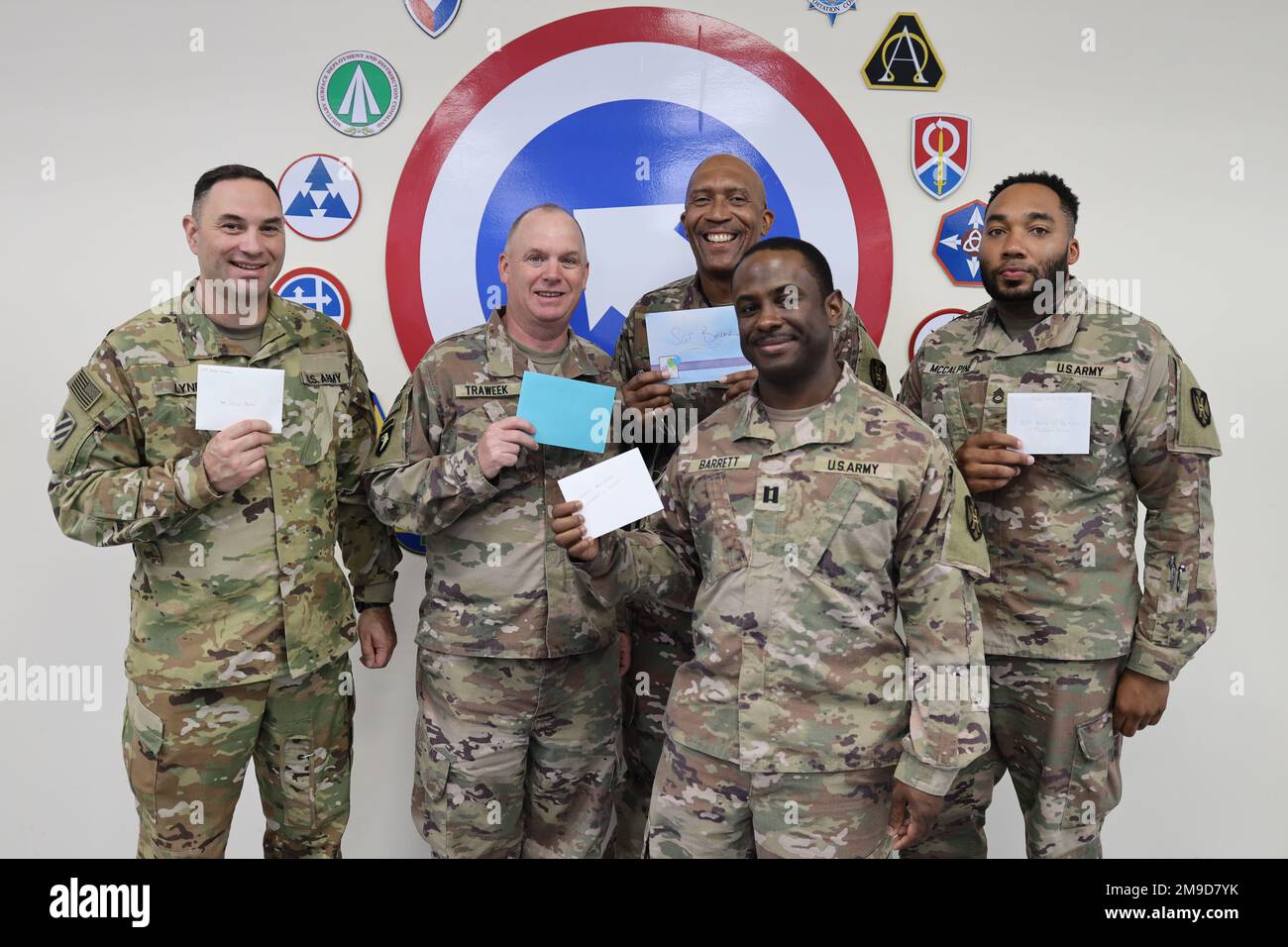 Five out of the 135 Soldiers of the 135th Expeditionary Sustainment ...