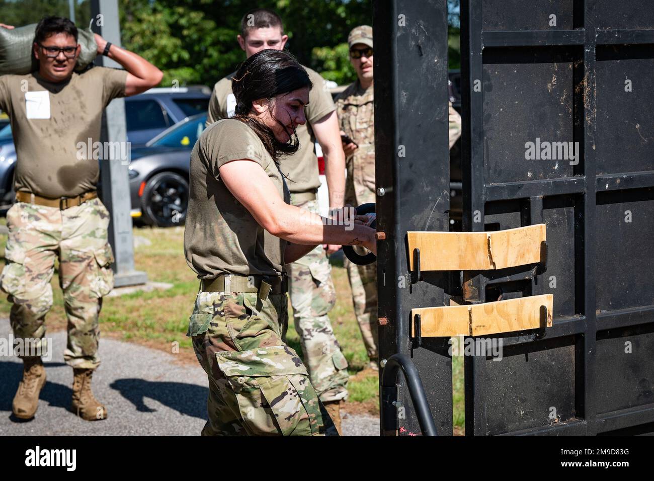 An Airman assigned to the 20th Fighter Wing breaches a barrier during ...