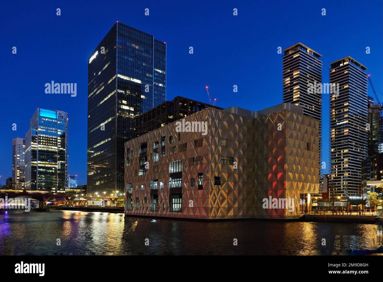 London, UK. Aluminium clad building occupied by the Quay Club in Canary ...