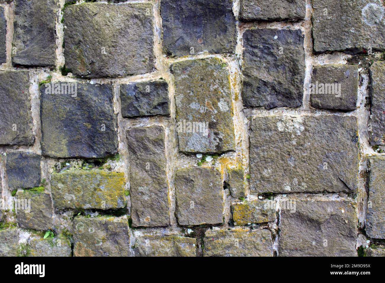 Stone wall with moss of Sendangsono shrine in Java. Taken in July 2022 ...