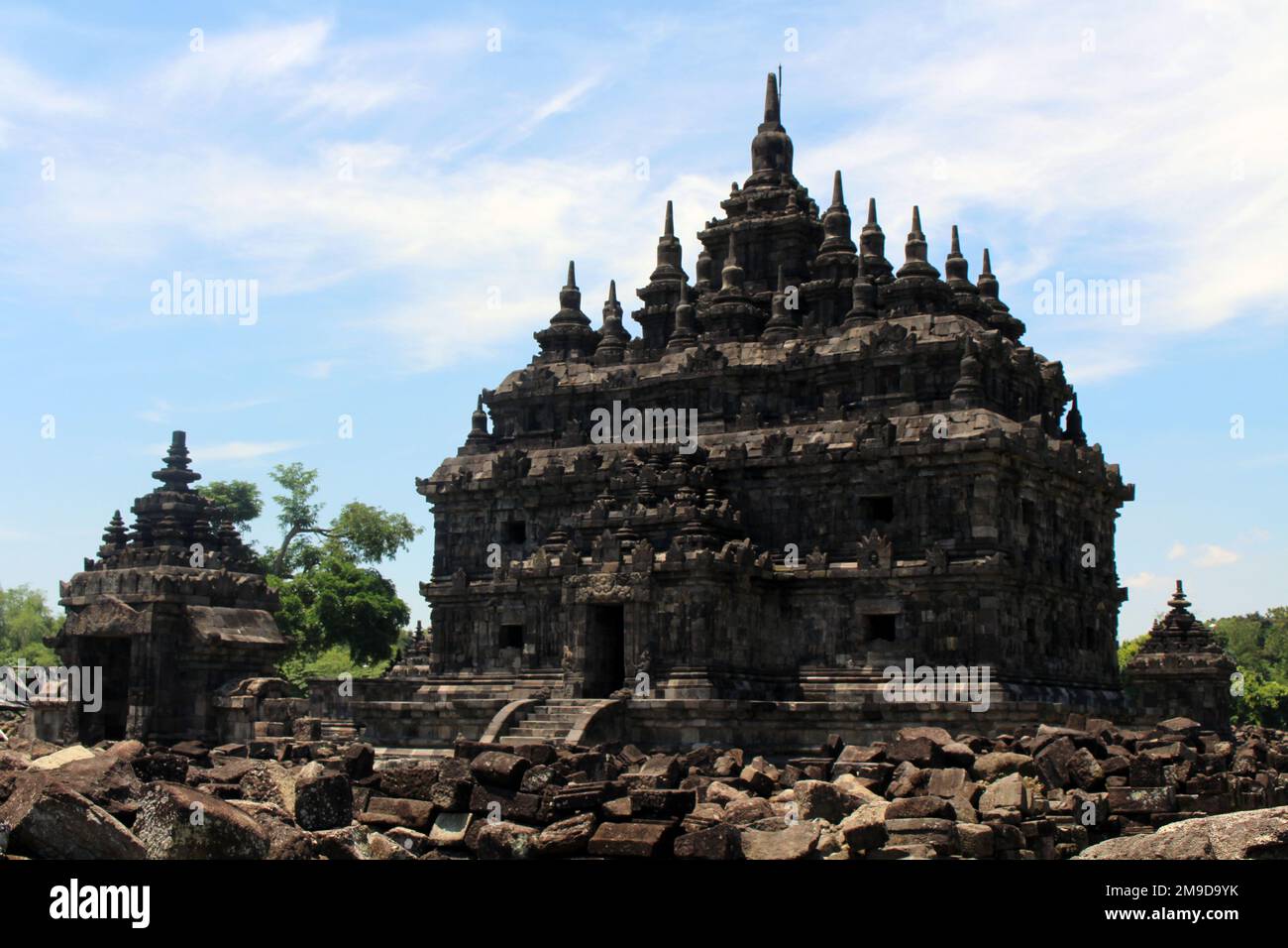 Plaosan Buddhist temple complex and its ruin in Java, Indonesia. Taken ...