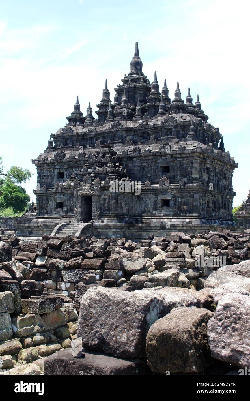 Plaosan Buddhist temple complex and its ruin in Java, Indonesia. Taken ...