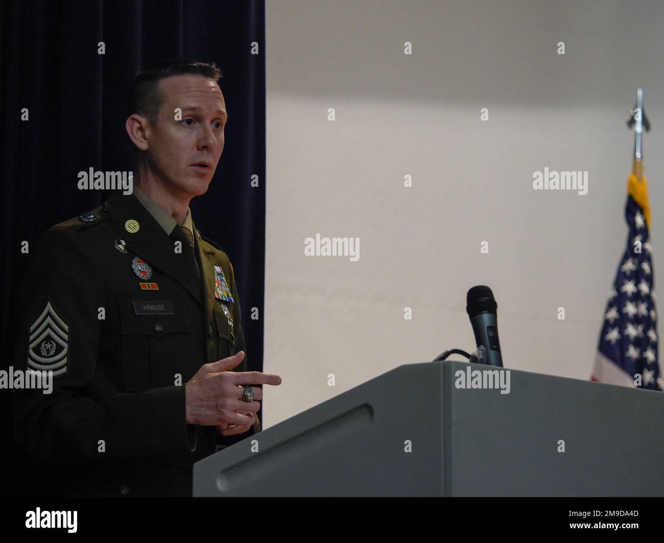 Command Sgt. Maj. Ronald Krause speaks during a Sergeant Audie Murphy ...