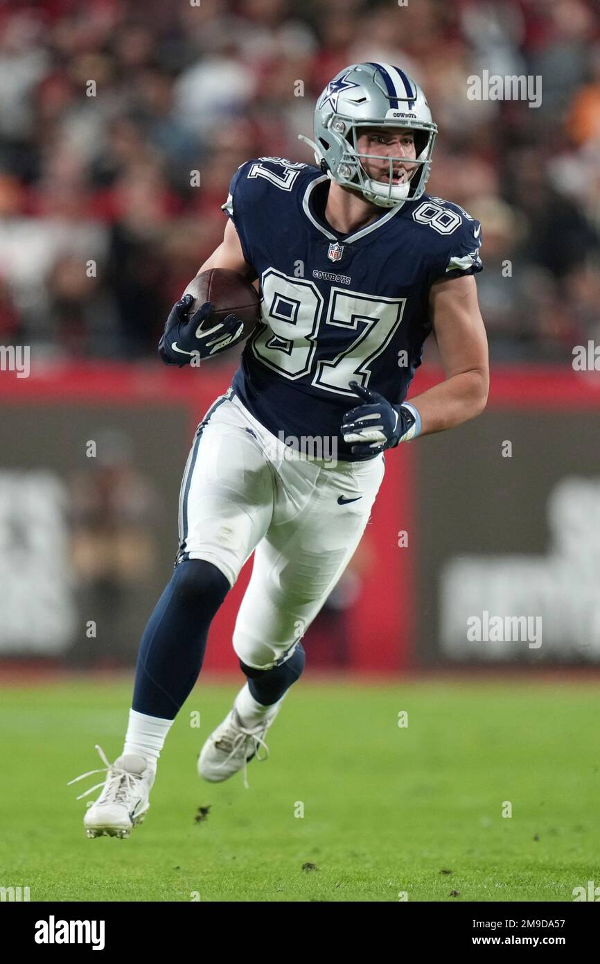 Dallas Cowboys tight end Jake Ferguson (87) runs after a catch during ...