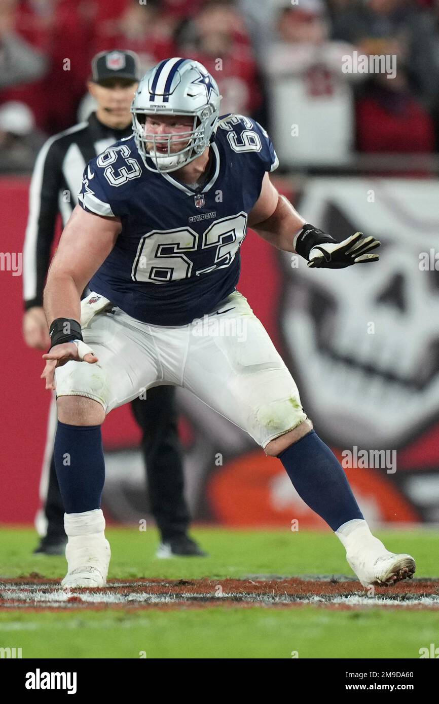 Dallas Cowboys center Tyler Biadasz (63) projects the pocket after ...
