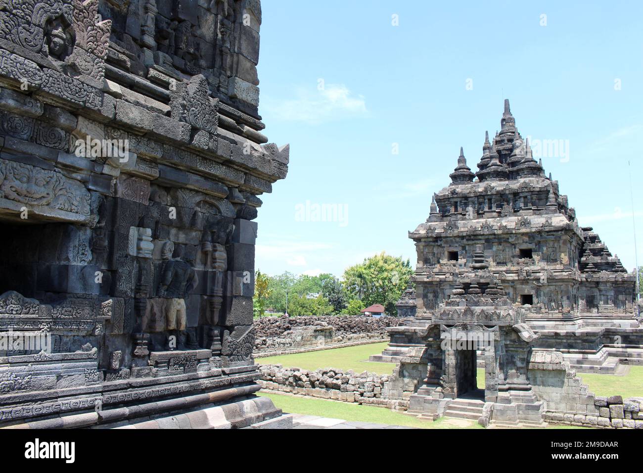 Detailed carvings on Plaosan temple wall in Java, Indonesia. Taken in ...