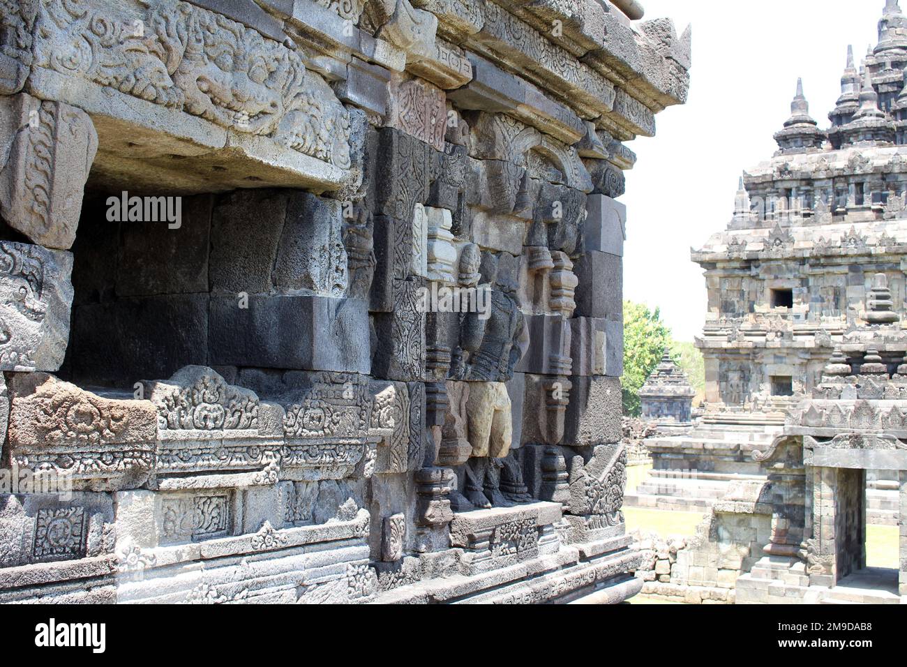 Detailed carvings on Plaosan temple wall in Java, Indonesia. Taken in ...