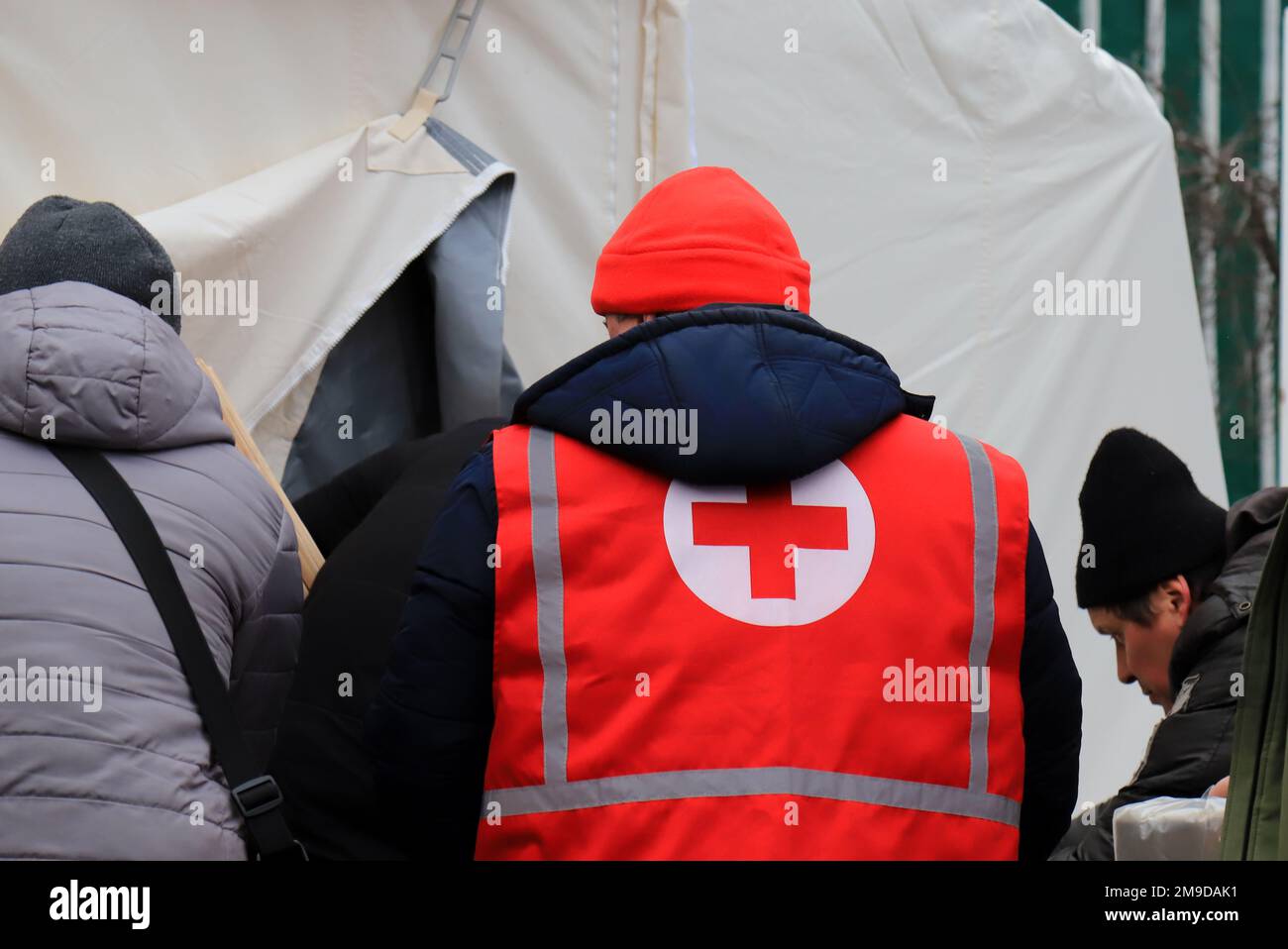 Dnipro Ukraine 2023-01-14. Red Cross volunteers help wounded near ...