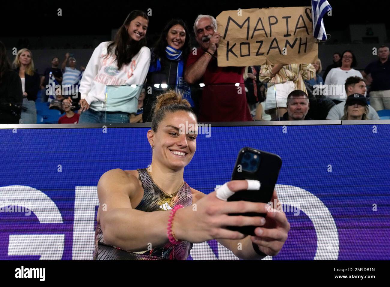 Maria Sakkari of Greece takes a selfie following her second round match ...