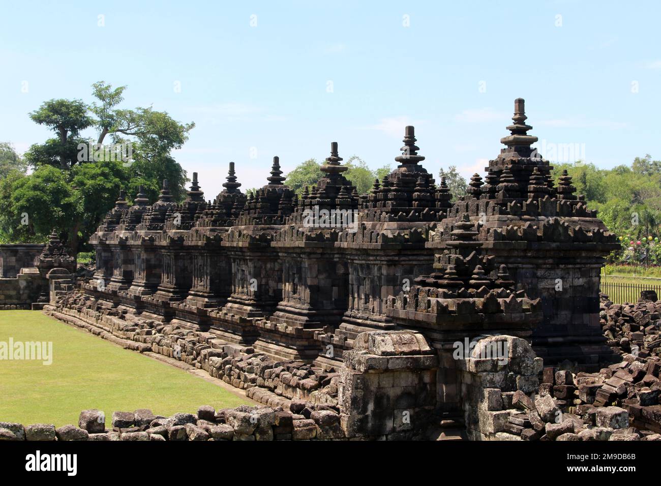 Line of stupa around Plaosan temple complex in Java, Indonesia. Taken ...