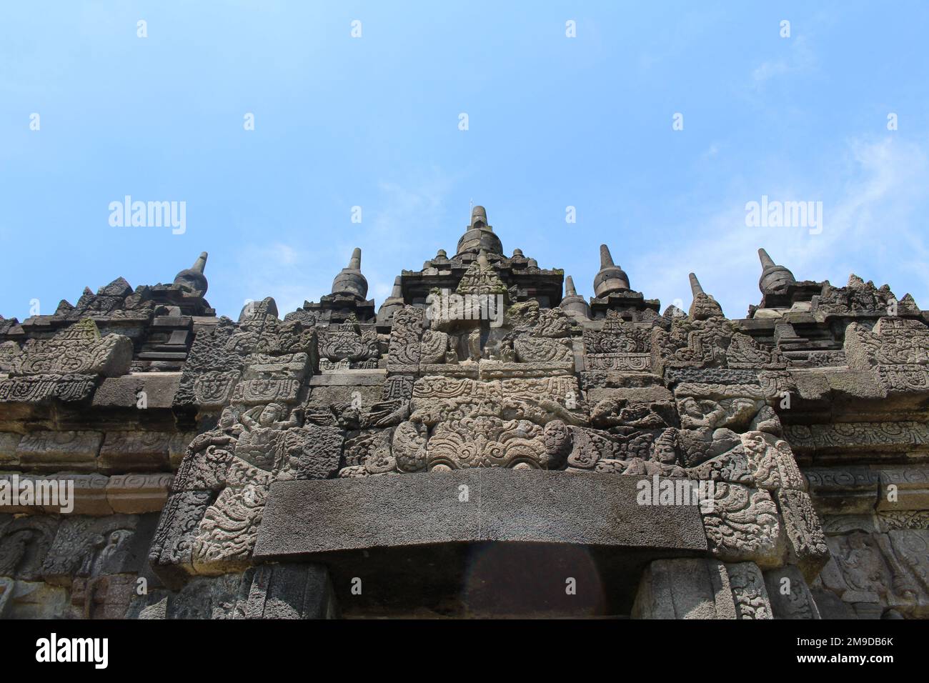 Intrigue carvings of Plaosan temple wall in Java, Indonesia. Taken in ...