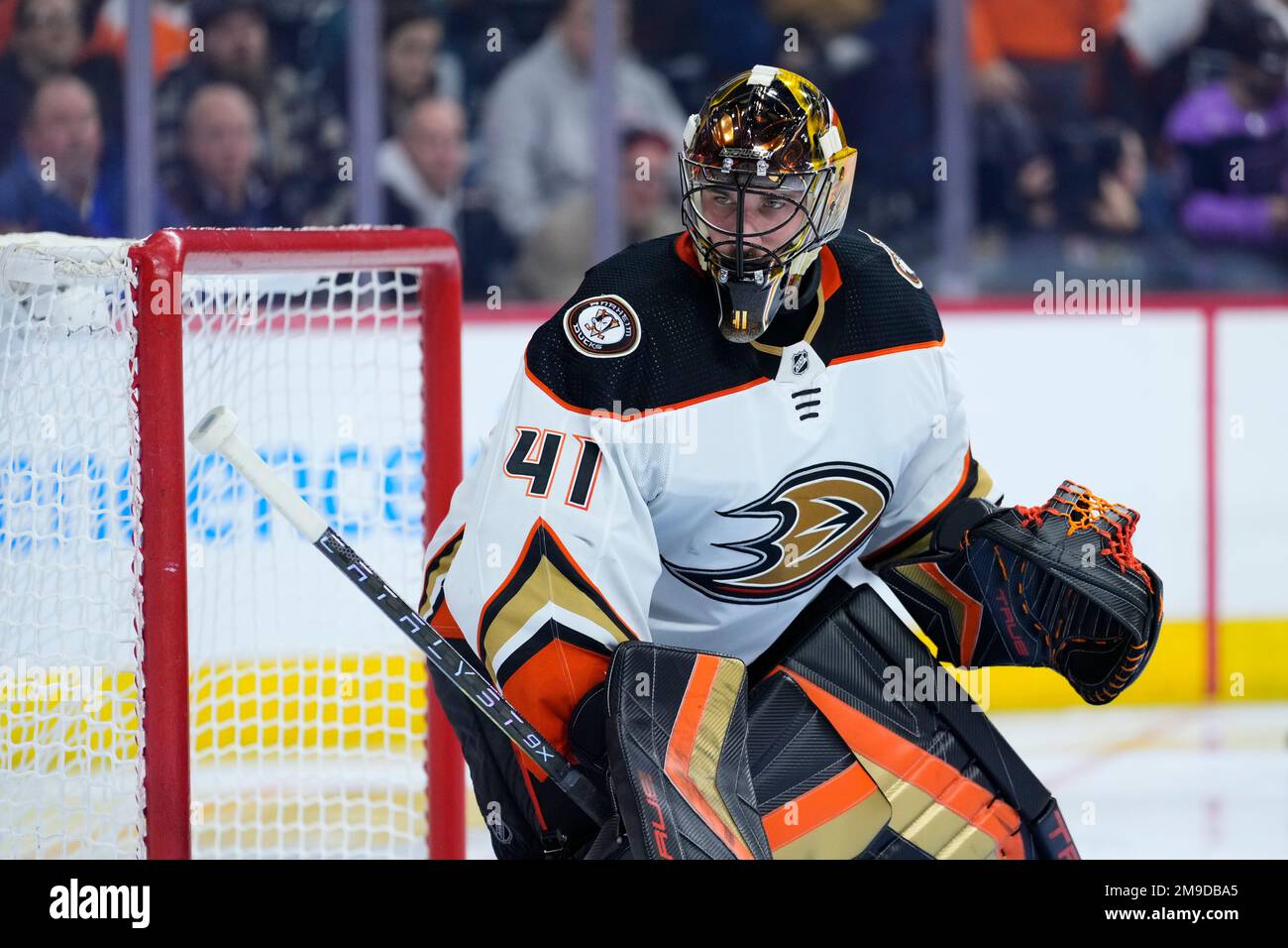 Anaheim Ducks' Anthony Stolarz plays during an NHL hockey game, Tuesday ...