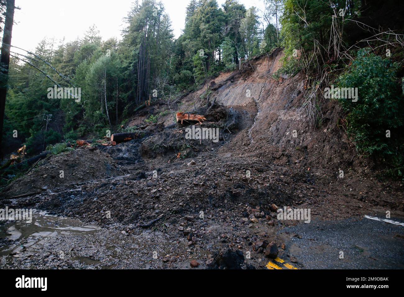 Ben Lomond, United States. 16th Jan, 2023. A view of the landslide in ...