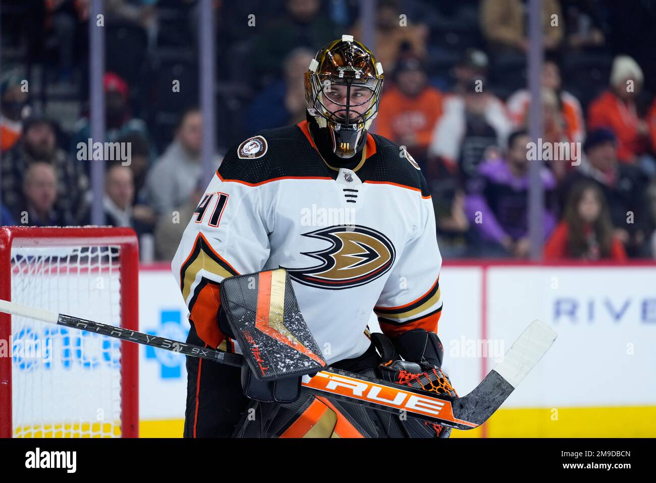 Anaheim Ducks' Anthony Stolarz plays during an NHL hockey game, Tuesday ...