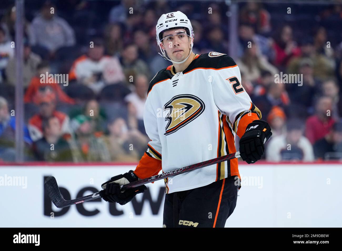 Anaheim Ducks' Brett Leason plays during an NHL hockey game, Tuesday ...