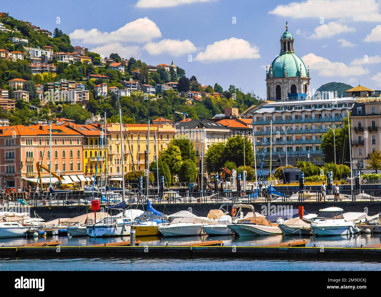 Street and lake views of Como city at the southern tip of Lake Como in ...