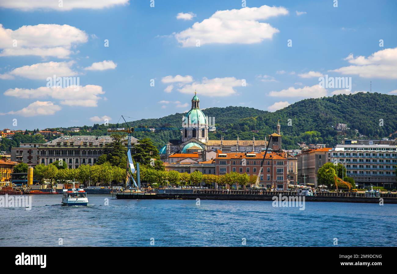 Street and lake views of Como city at the southern tip of Lake Como in ...