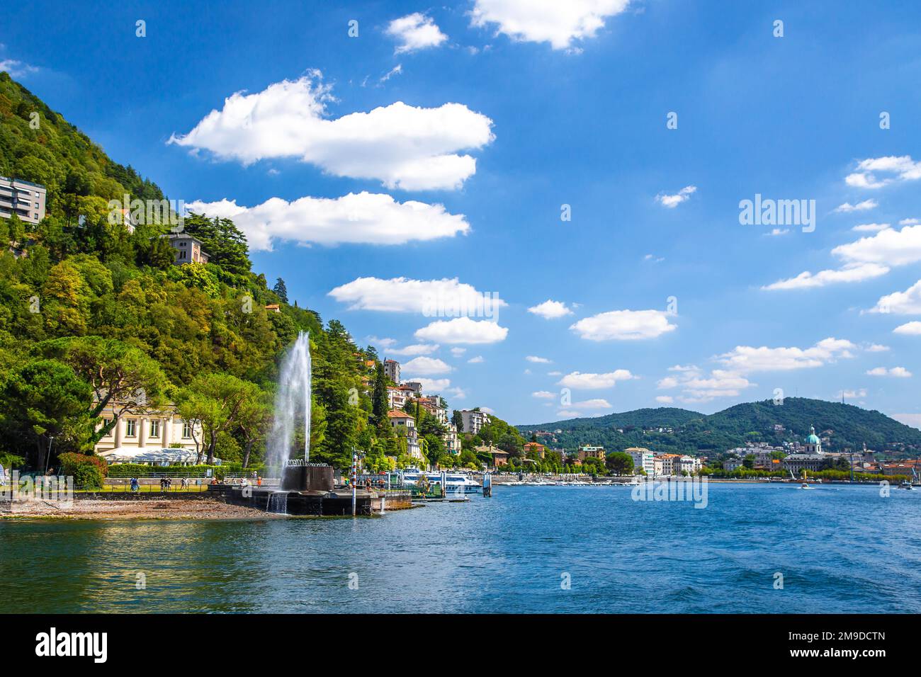 Street and lake views of Como city at the southern tip of Lake Como in ...