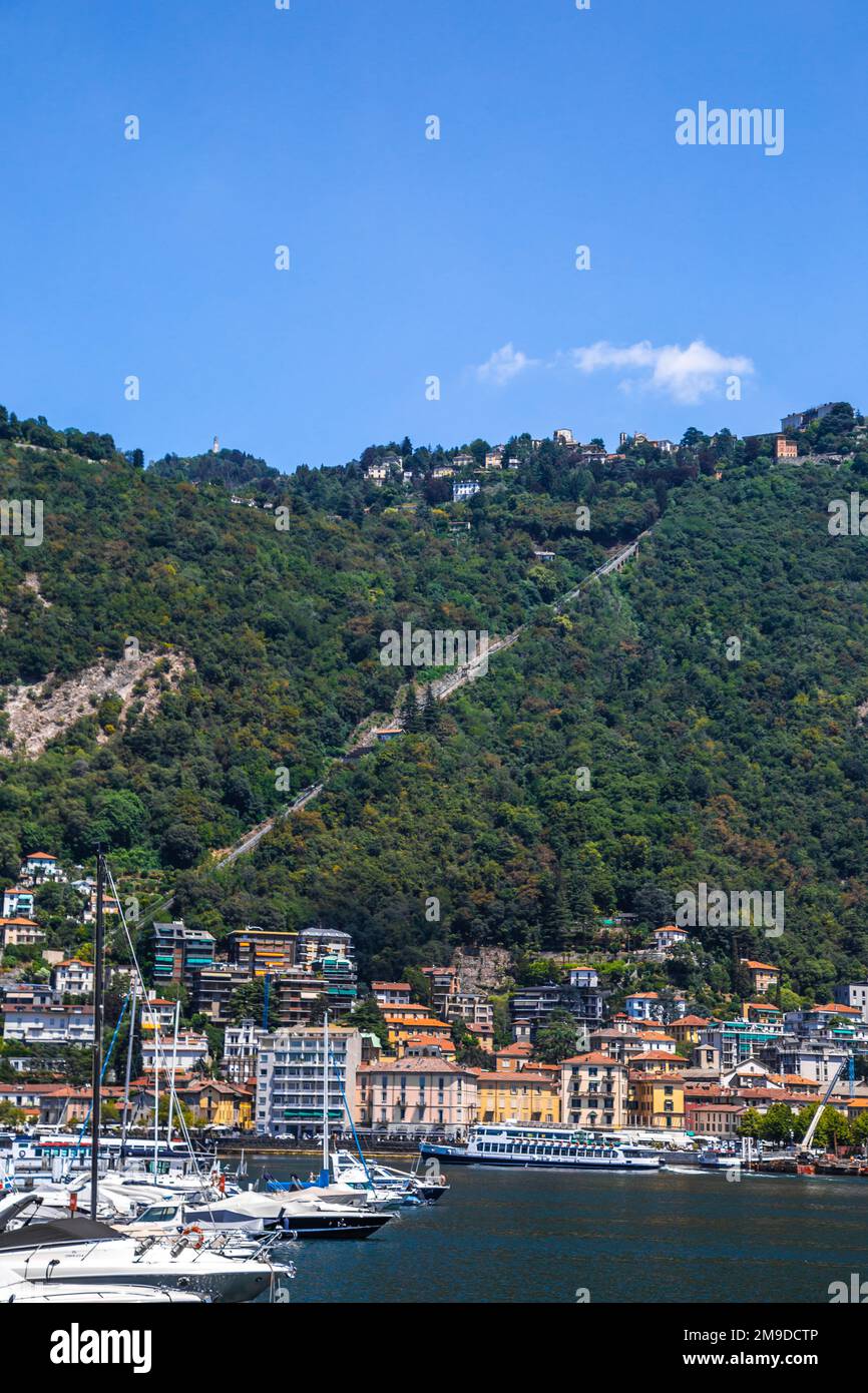 Street and lake views of Como city at the southern tip of Lake Como in ...