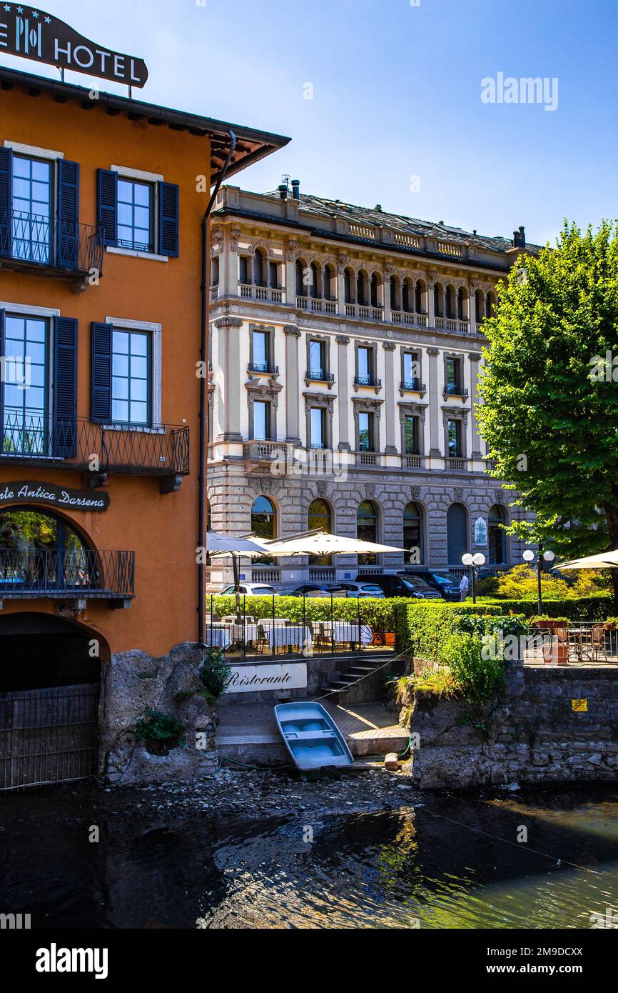 Street and lake views of Como city at the southern tip of Lake Como in ...