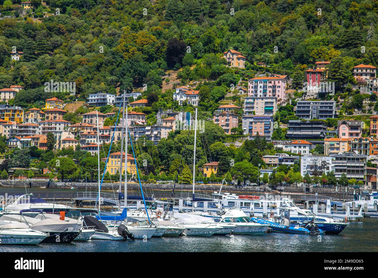 Street and lake views of Como city at the southern tip of Lake Como in ...