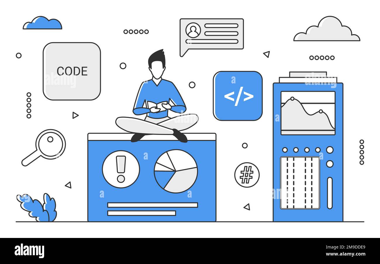 Code Development Work Web Engineering It Software Testing Code Review Vector Monocolor