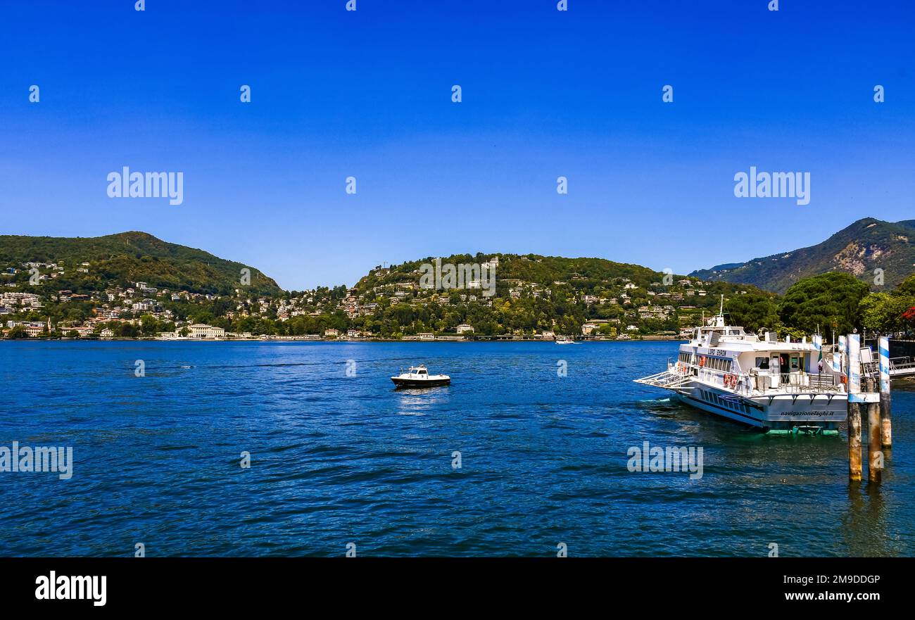 Street and lake views of Como city at the southern tip of Lake Como in ...