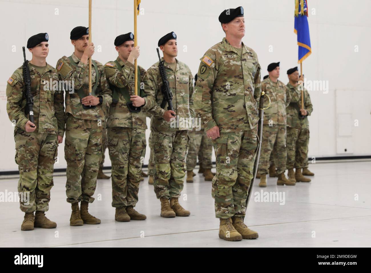 Commander of troops Chief Warrant Officer 5 Robert Phillips holds the ...