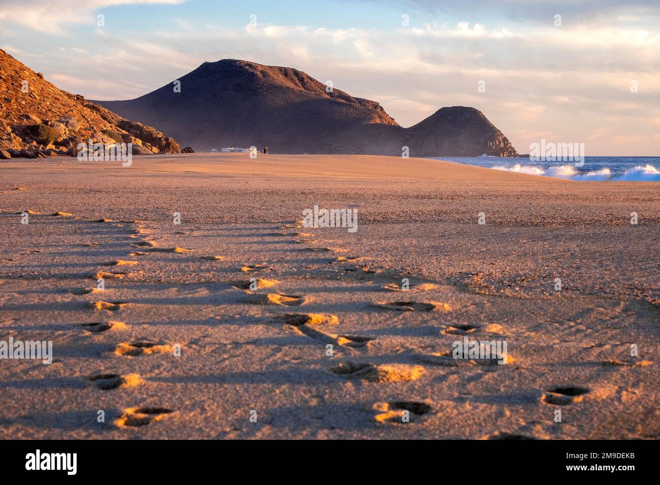 Todos Santos, Baja California, Mexico, footprints on the beach at Punta ...