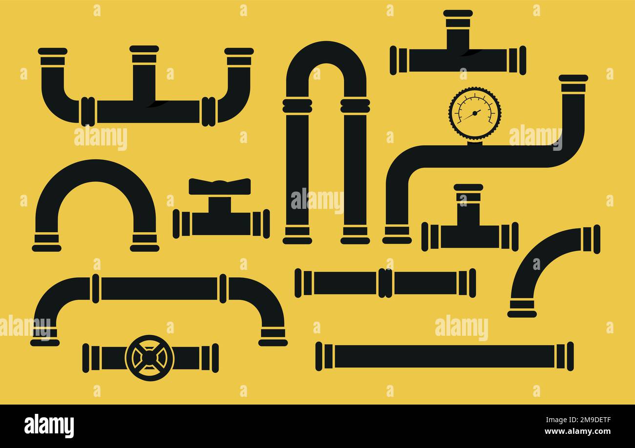 Pipe fittings vector icons set. Tube industry, construction pipeline ...