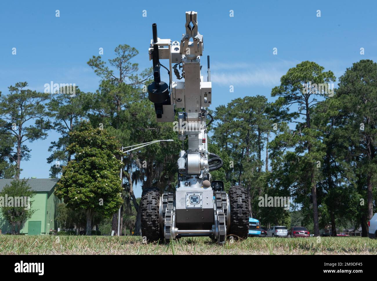A Remotec Andros F-6B tactical robot stands at attention as part of a ...