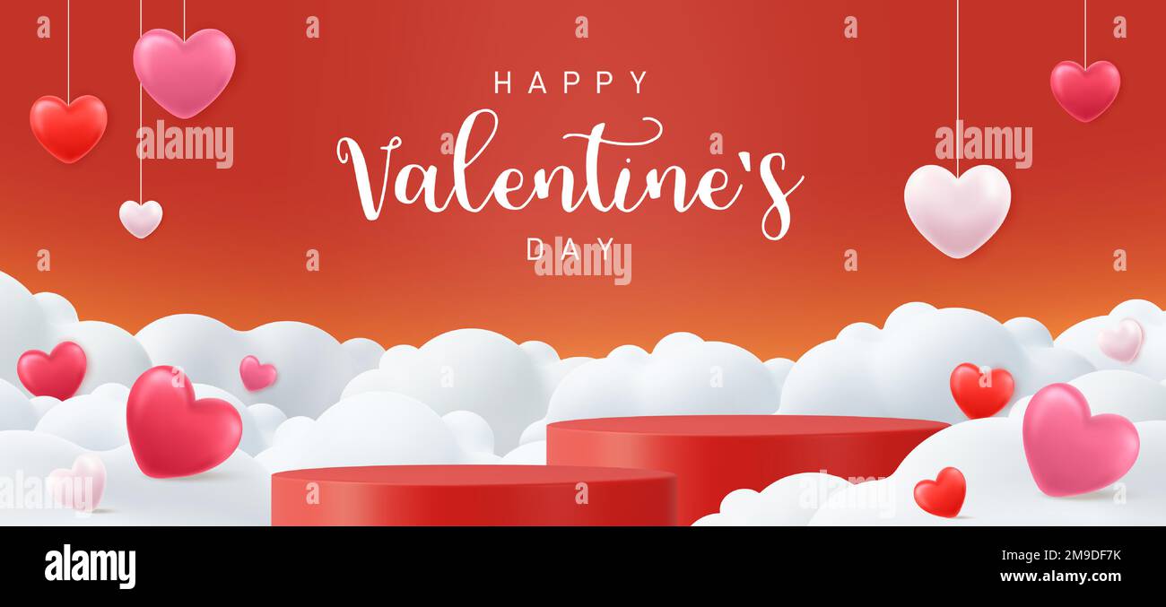 3d Valentines day background with product display and Heart Shaped ...