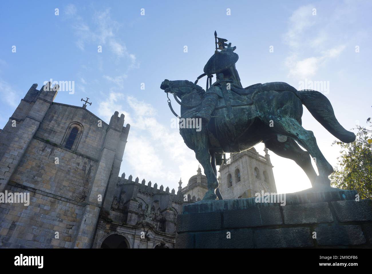 Porto, Portugal Horse men statue and cathedral Stock Photo - Alamy