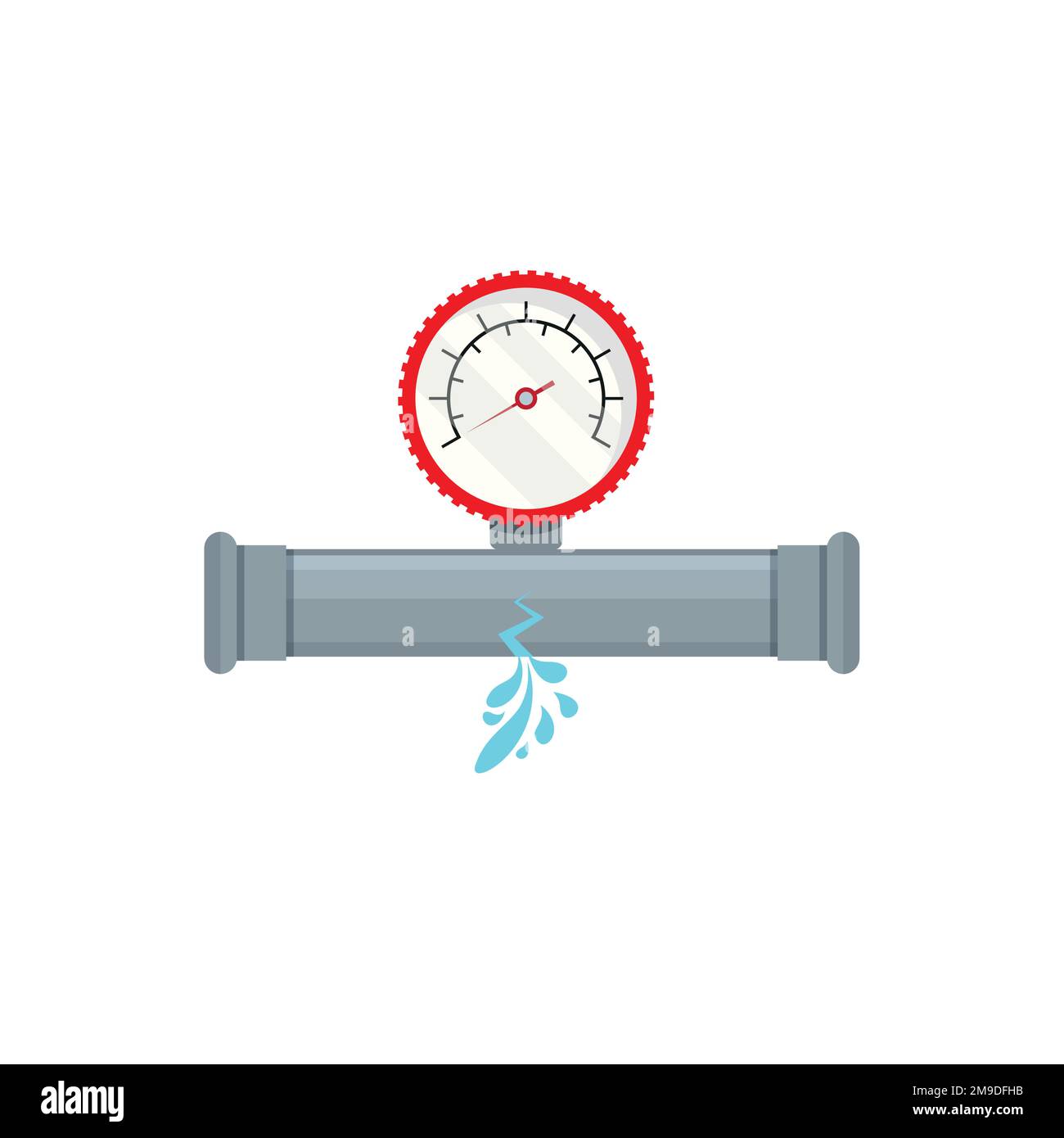 Broken metal pipe with leaking water, flat style vector illustration ...