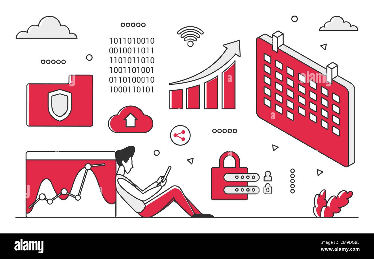 Data analytics safety. Big data management, cyber security vector ...