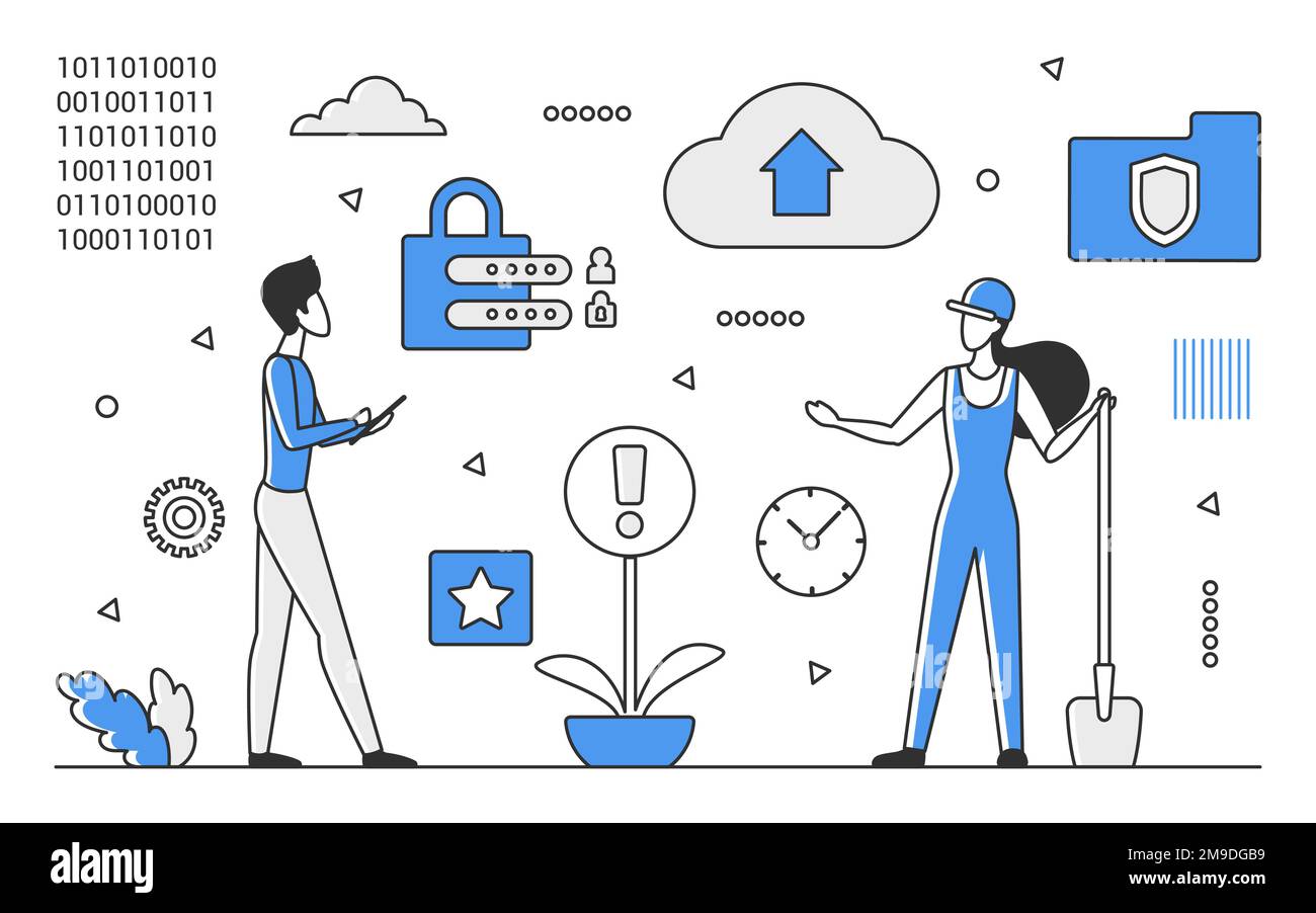 Digital startup business. Company growth, ecommerce activity, online security vector monocolor ...