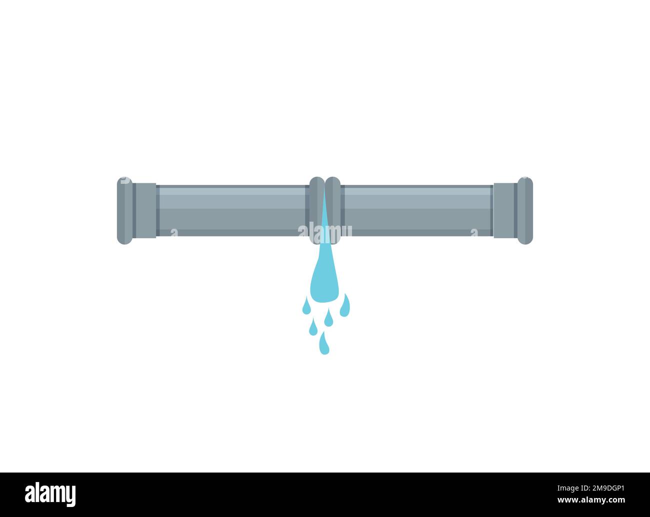 Broken metal pipe with leaking water, flat style vector illustration ...