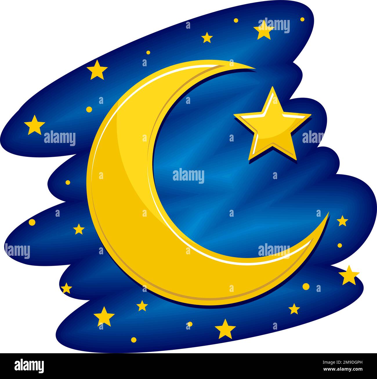 Moon and stars on midnight cloud. Crescent and star - symbol religion ...