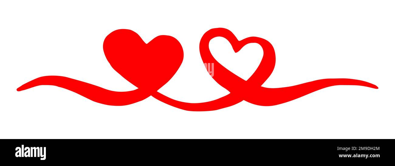 Two intertwined Hearts for Valentine's Day, hand painted with brush and ...