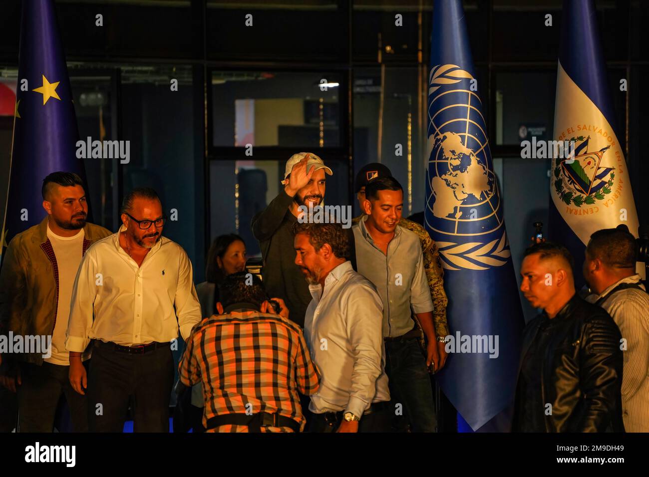 Salvadoran President Nayib Bukele (C) waving during the inauguration of ...
