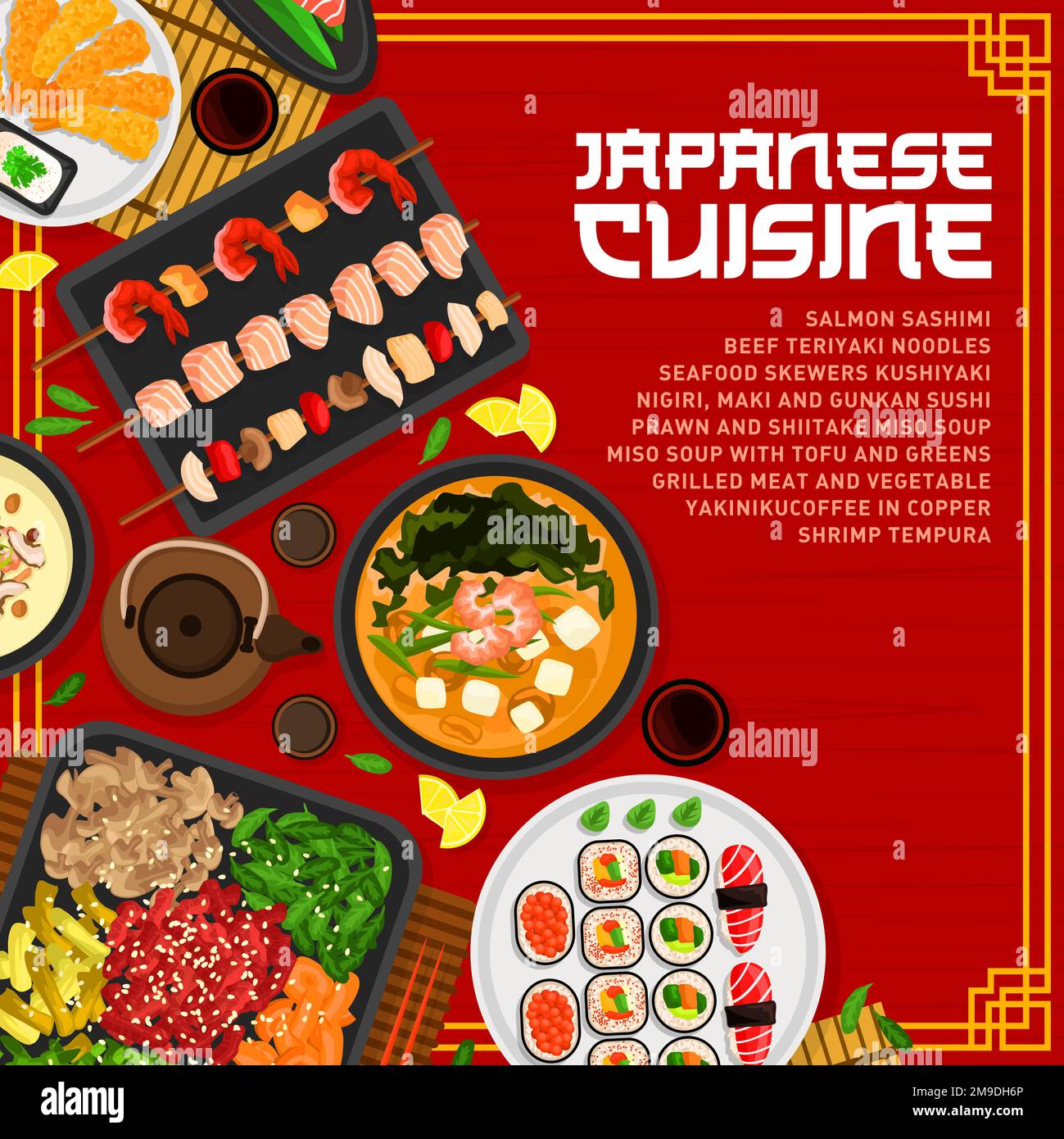 Japanese cuisine menu cover design, Japan food and Asian traditional ...