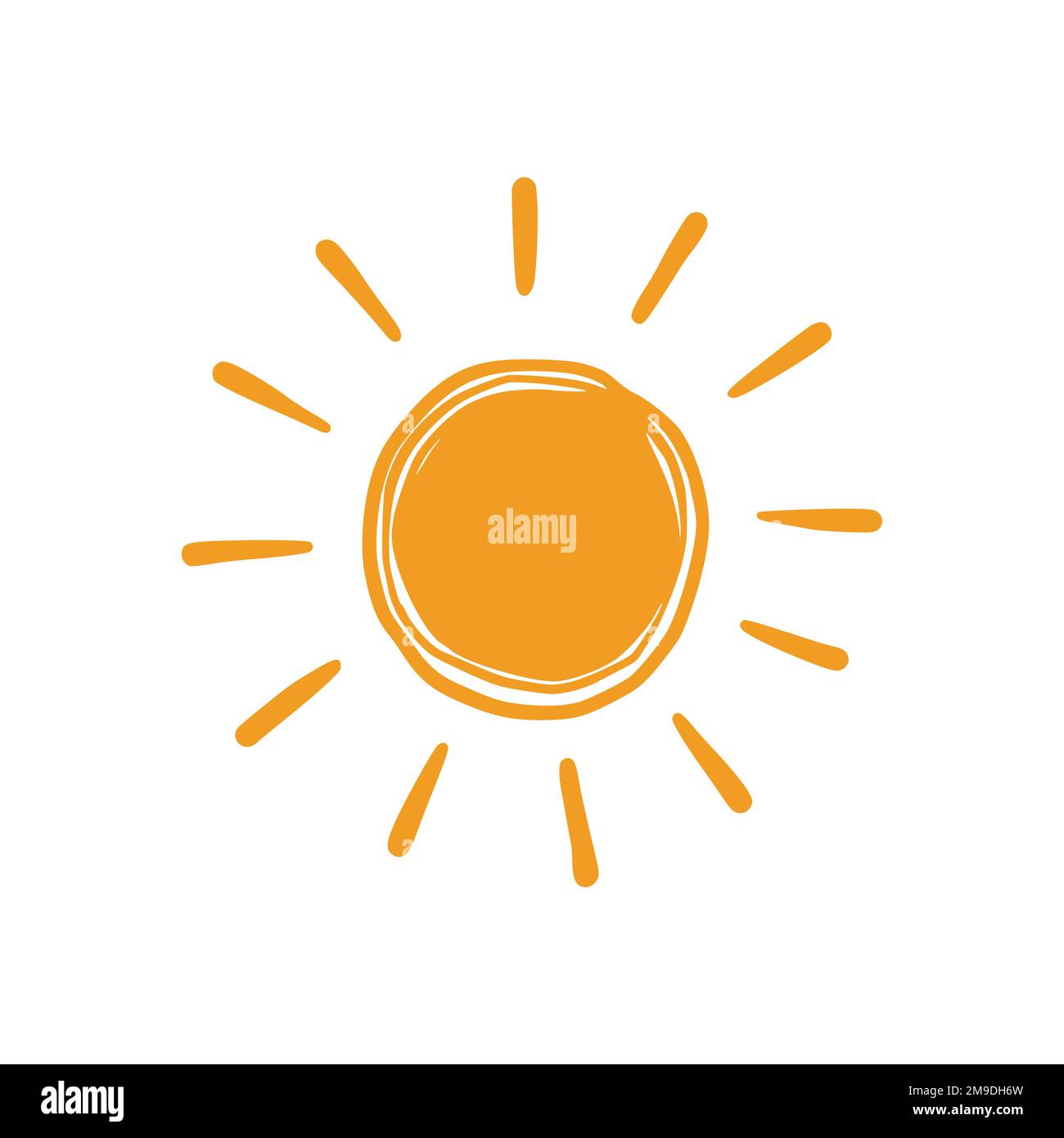Doodle sun sketch illustration. Hand drawn cute orange sunshine ...