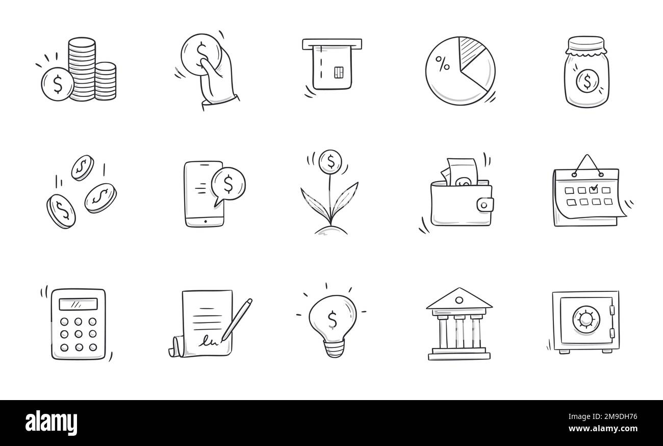 Business doodle icon. Finance, money, investment hand drawn sketch ...